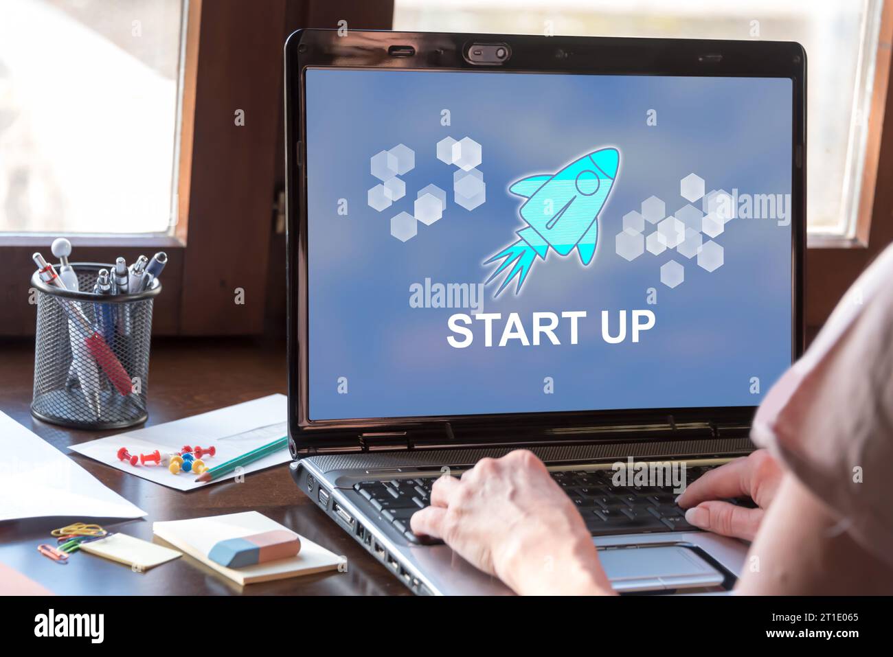 Laptop screen displaying a start up concept Stock Photo - Alamy