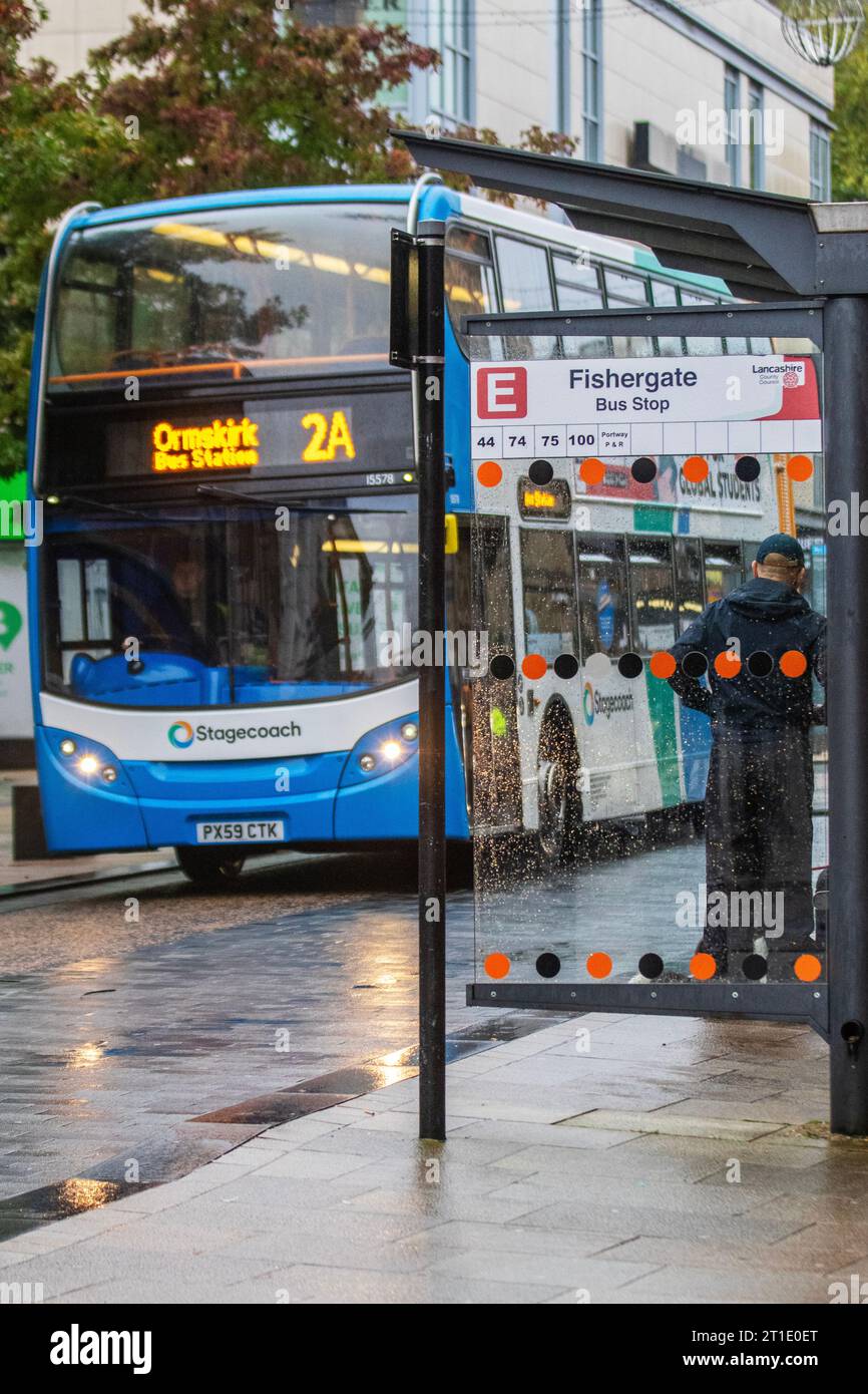 Stagecoach PSV and bus stop in Fishergate Preston, Lancashire. UK ...