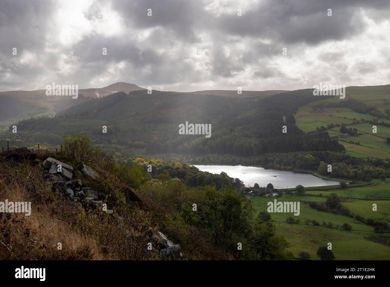 Ridgegate reservoir near Langley in the hills of Cheshire, England. As ...