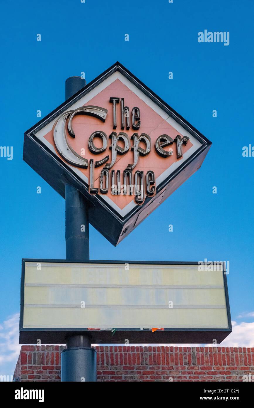 Old neon sign of a motel called The Copper Lounge in Albuquerque, New ...