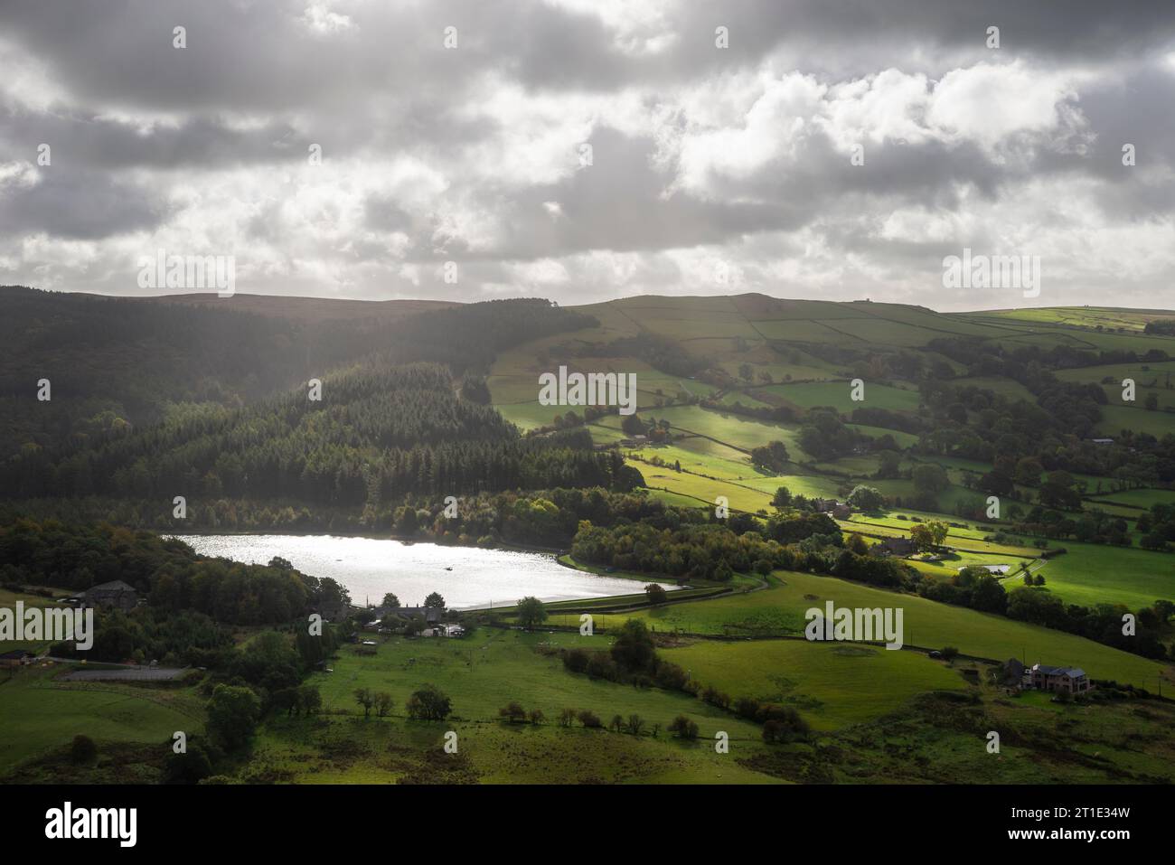 Ridgegate reservoir near Langley in the hills of Cheshire, England. As ...