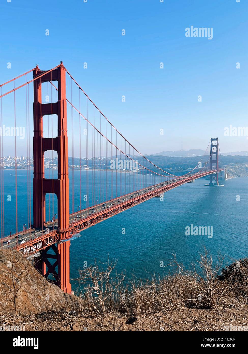 This stock photo features a breathtaking view of the iconic Golden Gate ...