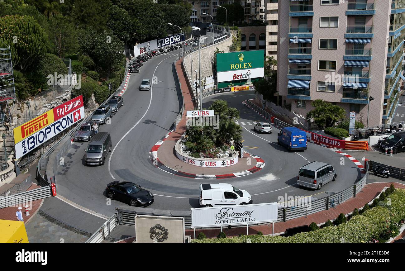 Traffic goes round the hairpin on the Grand Prix circuit outside the ...