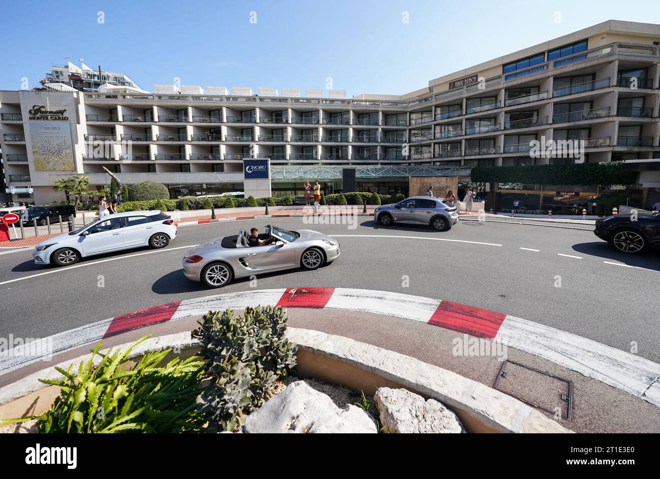 Traffic goes round the Hairpin on the Monaco Grand Prix circuit in it's ...
