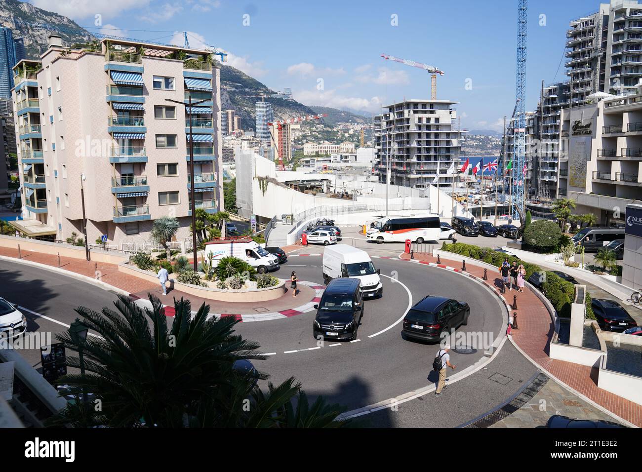Traffic goes round the Hairpin on the Monaco Grand Prix circuit in it's ...