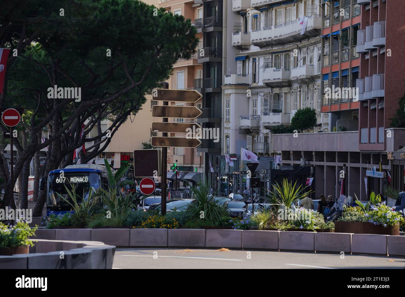 Traffic goes through St Devote corner on the Monaco Grand Prix circuit ...