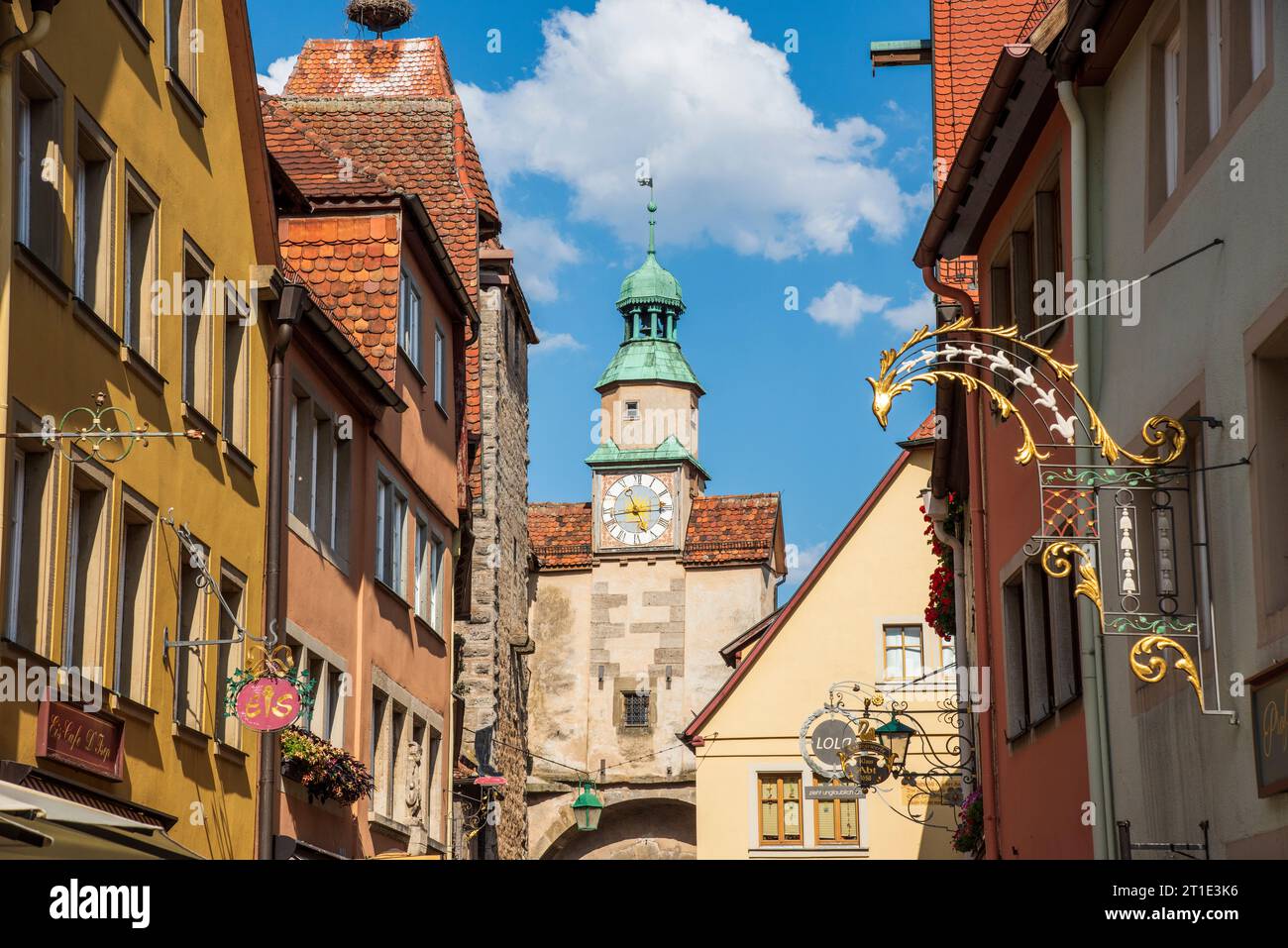 St. Mark's Tower and historical buildings in Rothenburg ob der Tauber ...