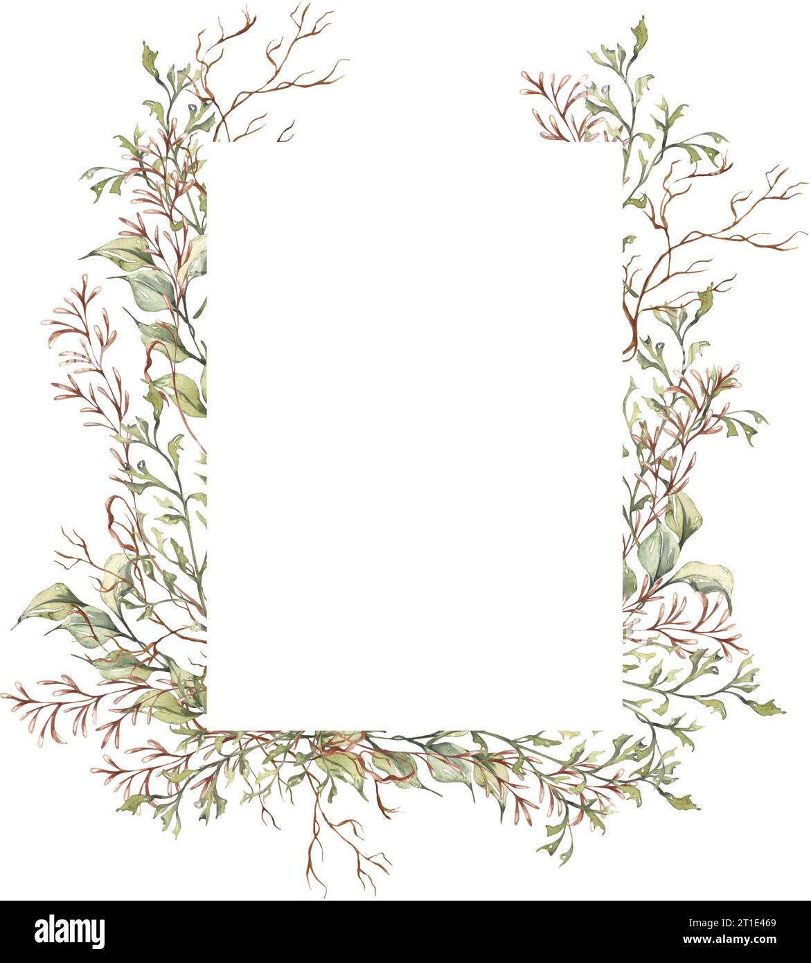 Watercolor forest frame. Woodland invitation template Illustration ...