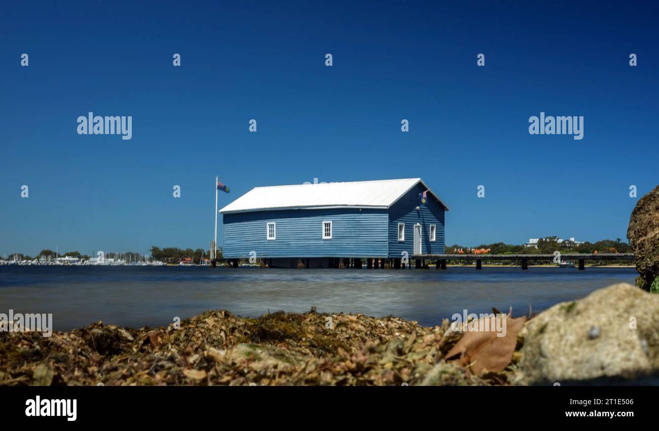 A view of the Crawley Edge Boatshed also known as the Blue Boat House on the Swan River in ...