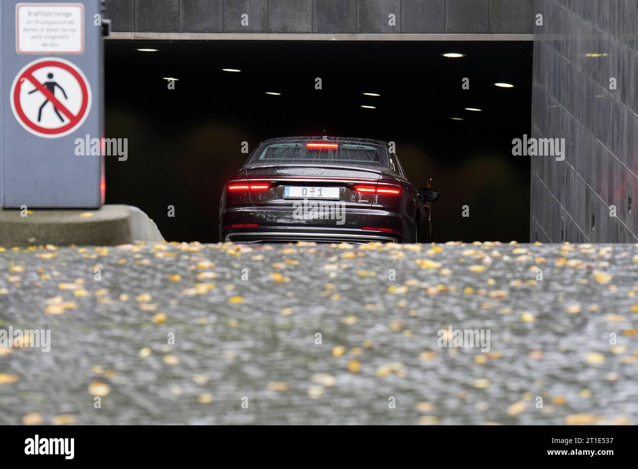 Auto des Bundespräsidenen mit Kennzeichen 0-1 fährt in die Garage ...