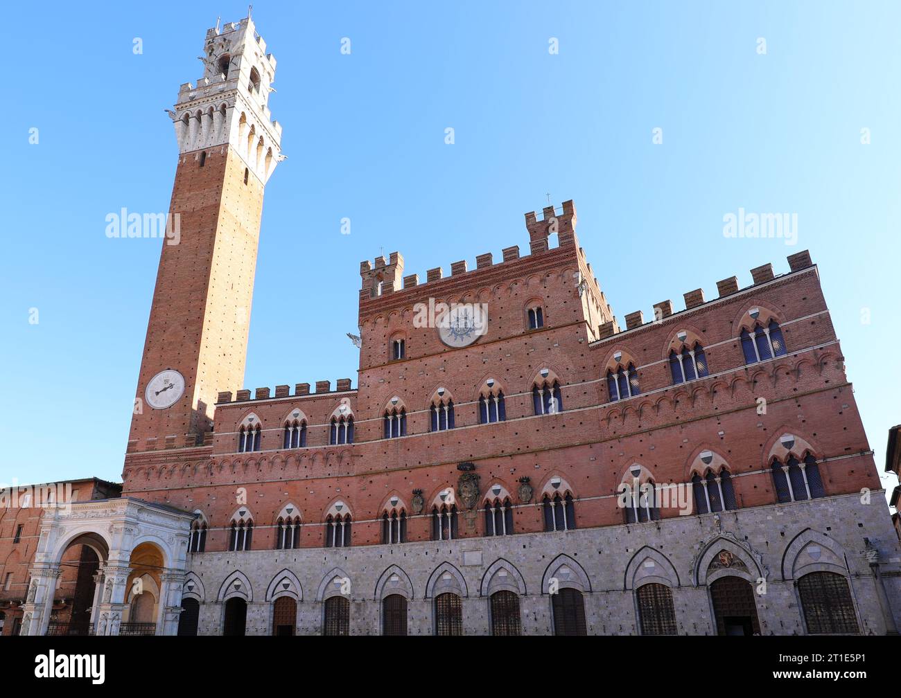 Town Hall Palace and High Tower with Clock in the city of Siena in ...