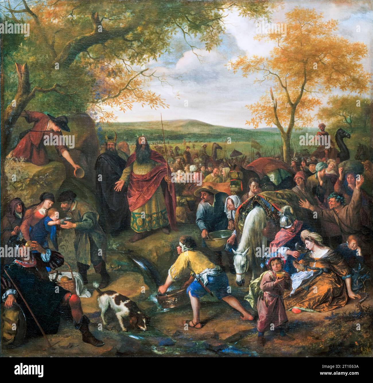 Jan Steen, Moses Striking the Rock, painting in oil on canvas, 1660 ...