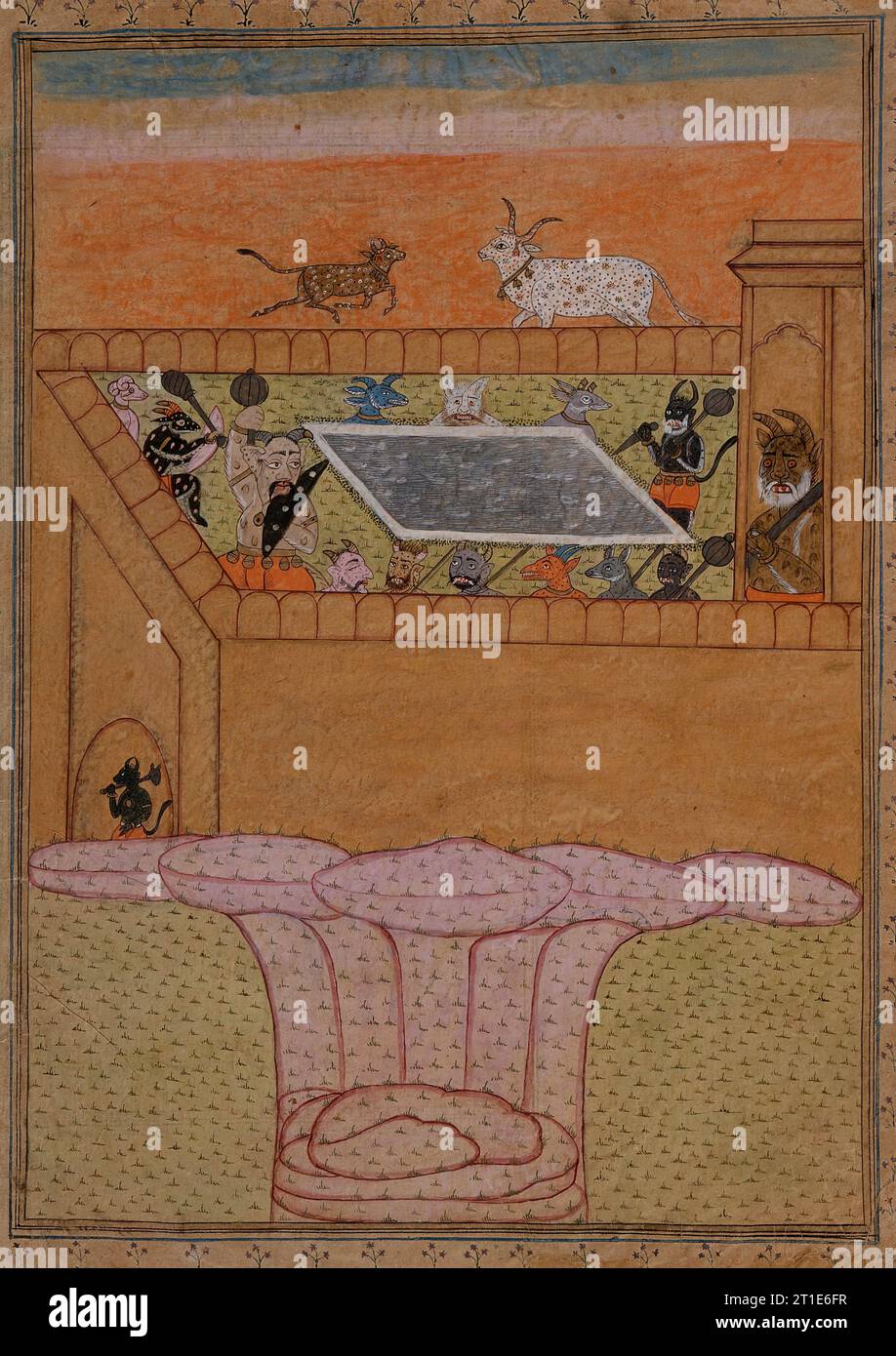 Scene with Bovines and Demons (verso), Folio from a Bhagavata Purana ...