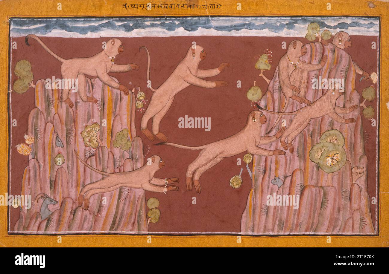 Monkeys Jump from Crag to Crag, Folio from the 'Shangri' Ramayana ...