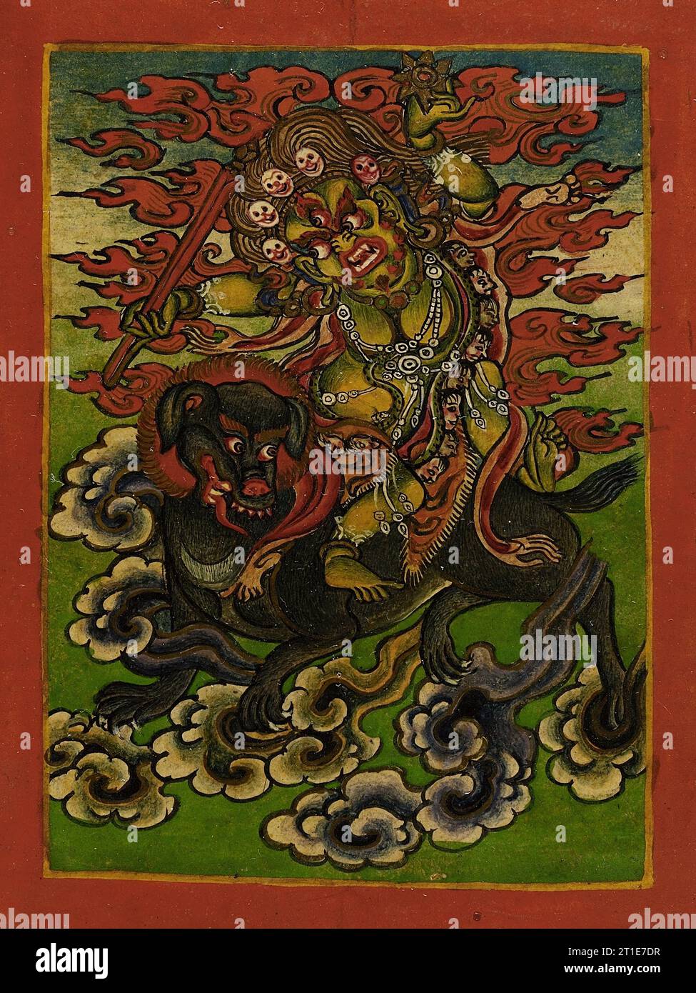 Dakini on a Gray Dog, Nyingmapa Buddhist or Bon Ritual Card, 18th-19th ...