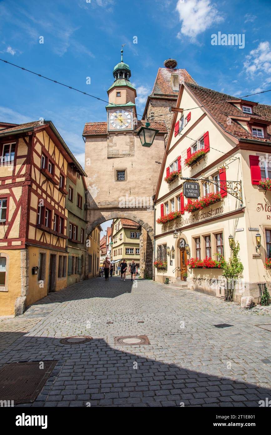 St. Mark's Tower and historical buildings in Rothenburg ob der Tauber ...