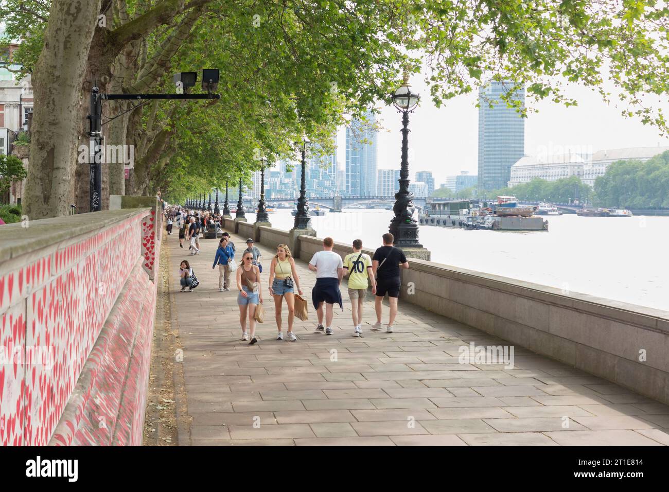 People walking on the Albert Embankment path, London, England Stock ...