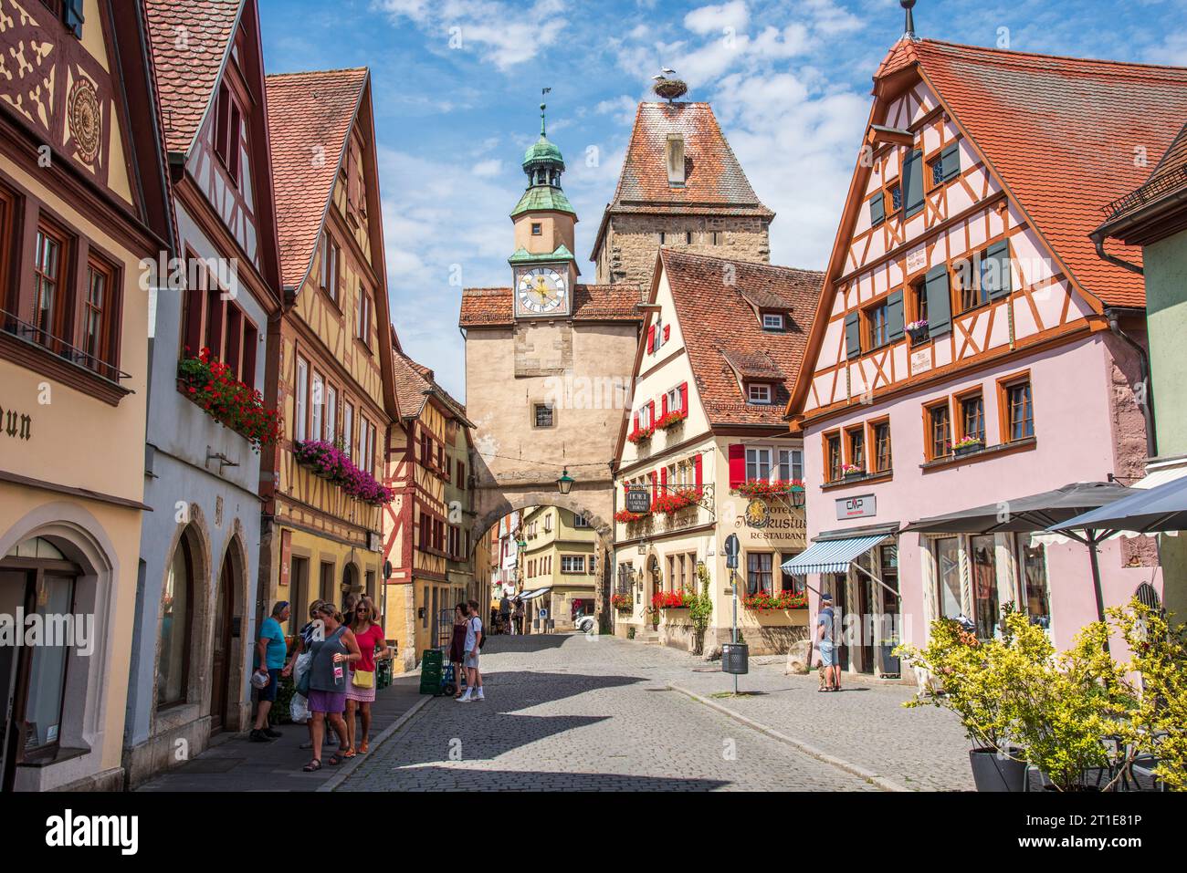 St. Mark's Tower and historical buildings in Rothenburg ob der Tauber ...
