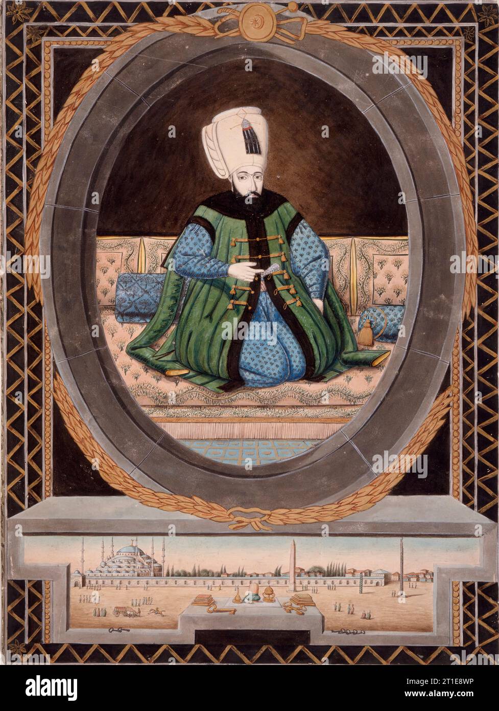 Portrait of Sultan Ahmet I (1603-1617), Above a View of the Hippodrome ...