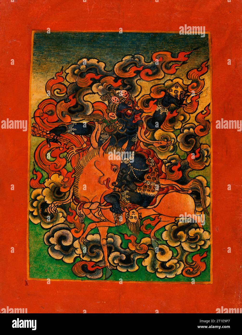 Blue Deity from Yama's Retinue (?) Riding a Bull, Nyingmapa Buddhist or ...