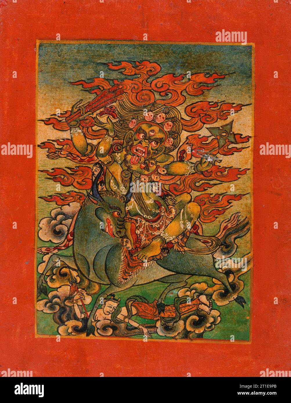 Yellow Yama (?) and Consort on Bull, Nyingmapa Buddhist or Bon Ritual ...