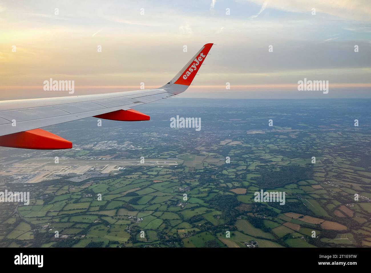 View of London Gatwick Airport from an Easyjet flight. Crawley. West ...