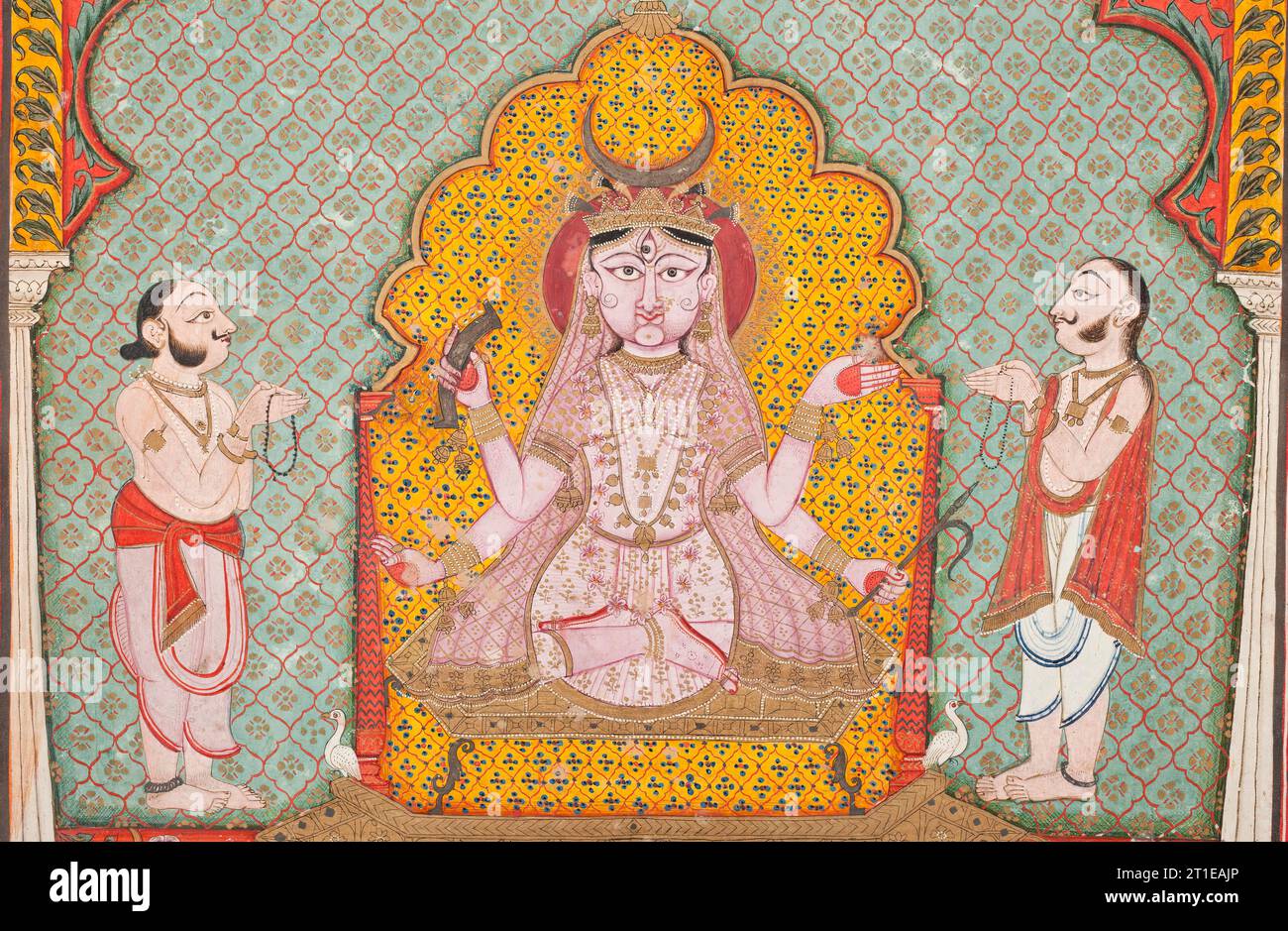 Durga Being Worshipped by Two Devotees (image 2 of 3), c1850 Stock ...