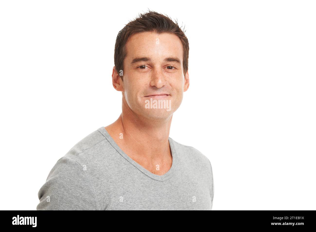 Portrait, happy and a confident man in studio isolated on a white ...