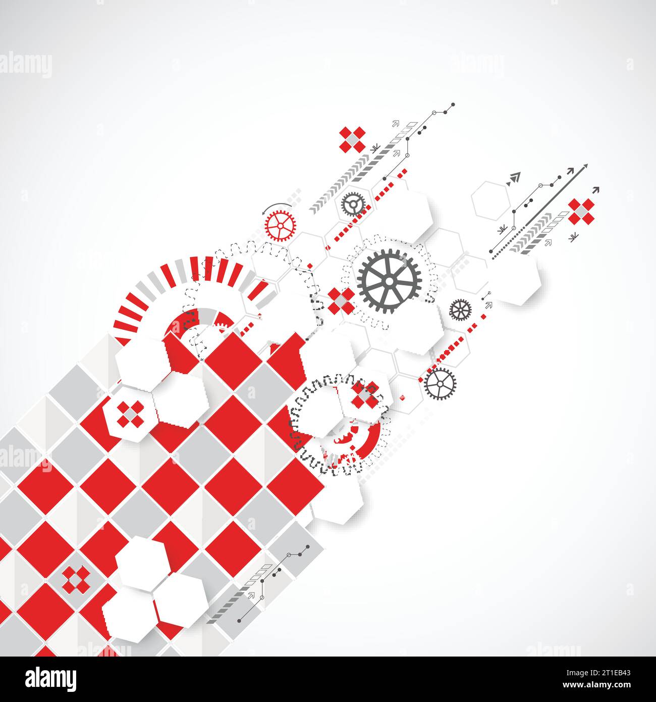 Abstract technology background with red squares and elements. Vector ...