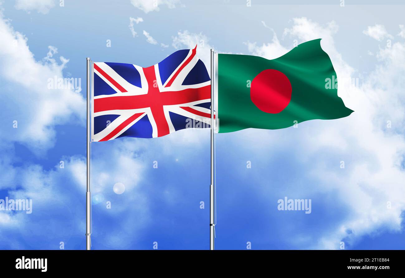 UK and Bangladesh flags together waving against blue sky Stock Photo ...