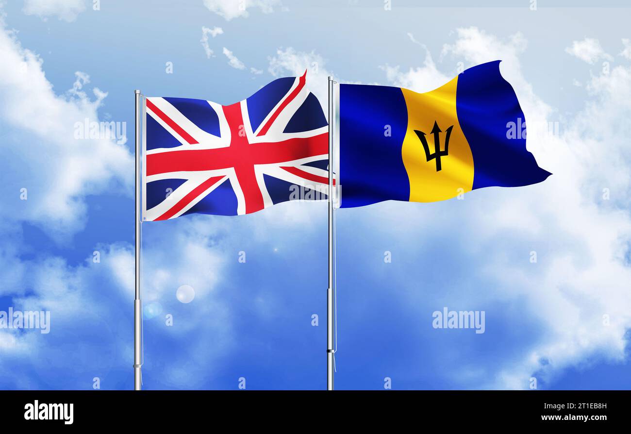 UK and Barbados flags together waving against blue sky Stock Photo - Alamy