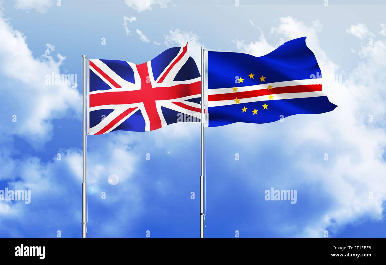 UK and Cape Verde flags together waving against blue sky Stock Photo ...
