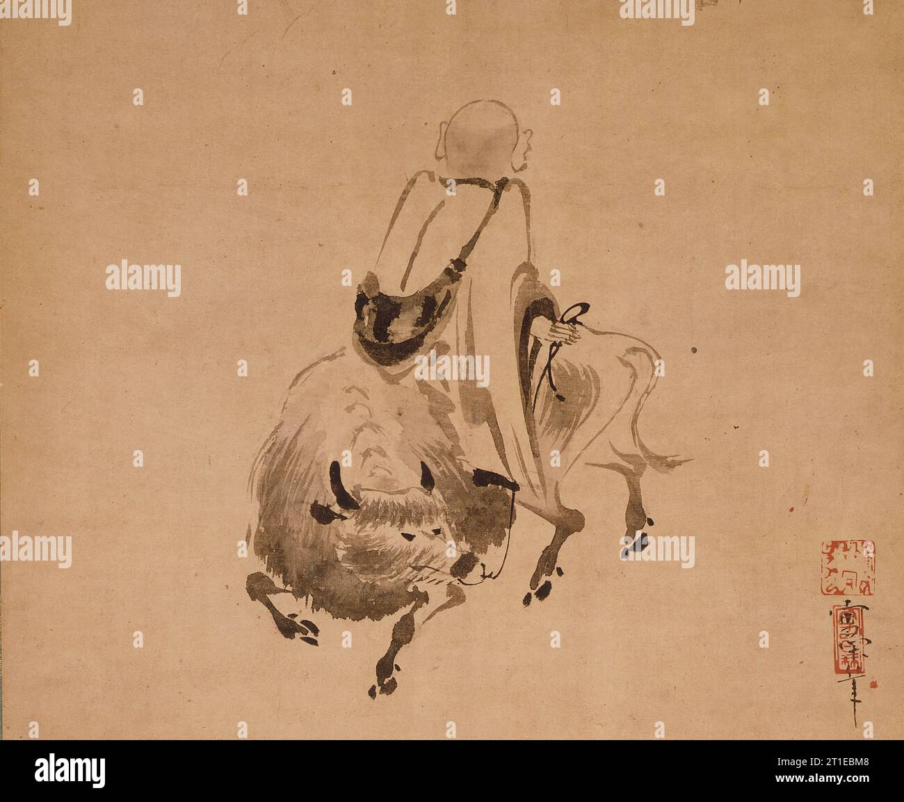 Monk Riding Backward on an Ox, 16th century Stock Photo - Alamy