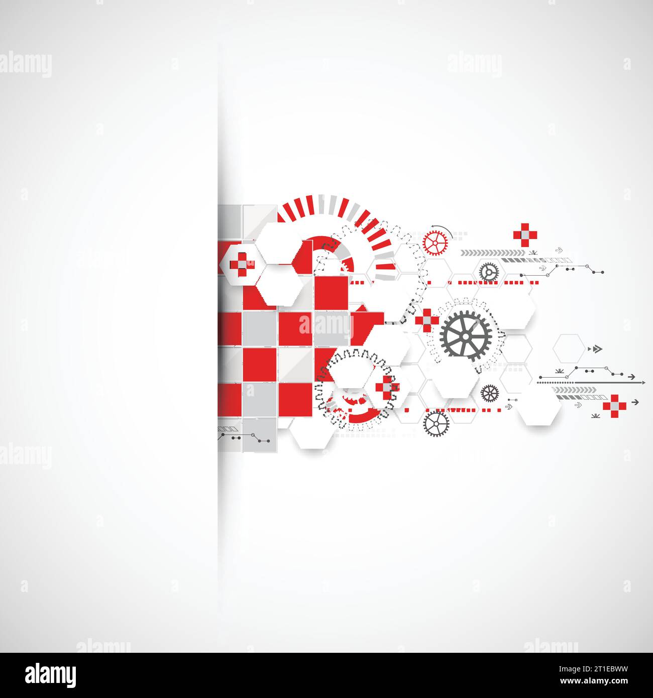 Abstract technology background with red squares and elements. Vector ...