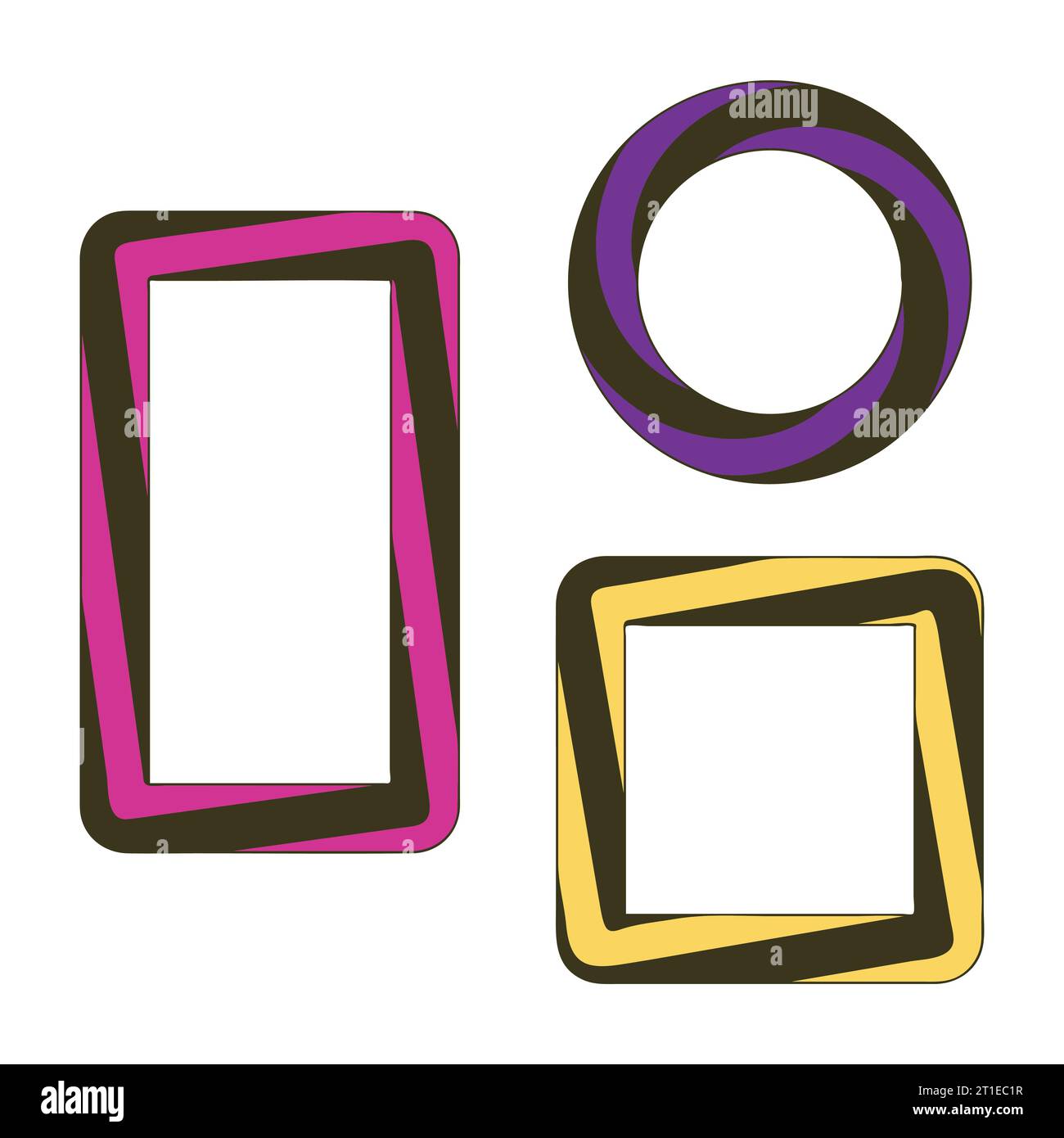 Frames, border Set. Swirl effect illusion, doodle line strokes, bright ...