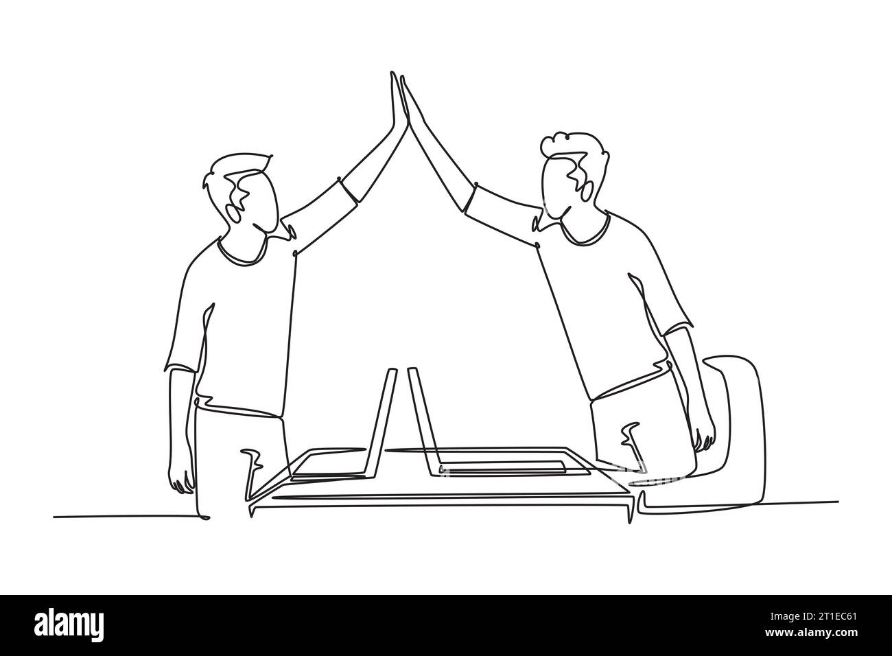 Single continuous line drawing young happy start up founder celebrating ...
