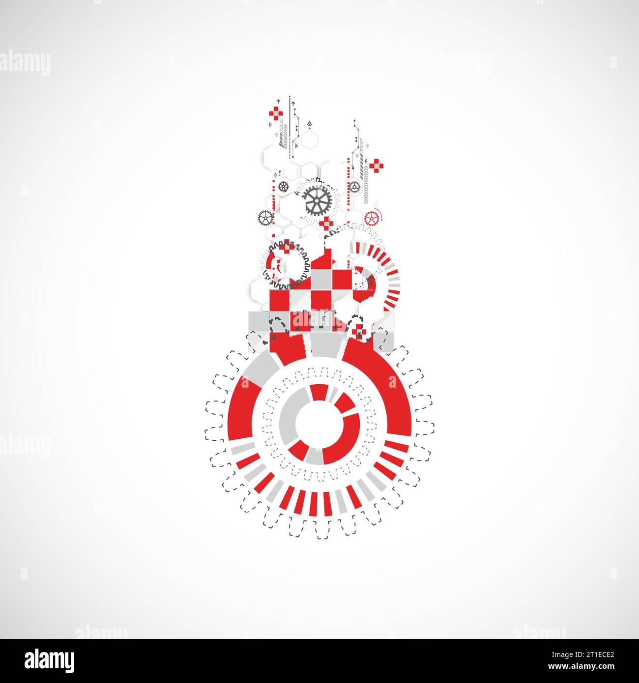 Abstract technology background with red squares and elements. Vector ...