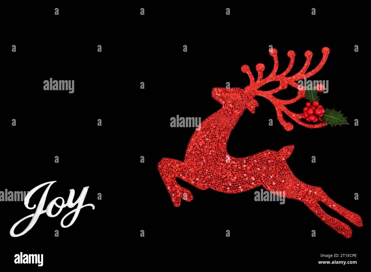 Christmas Eve reindeer sparkling red tree ornament on black with Joy ...