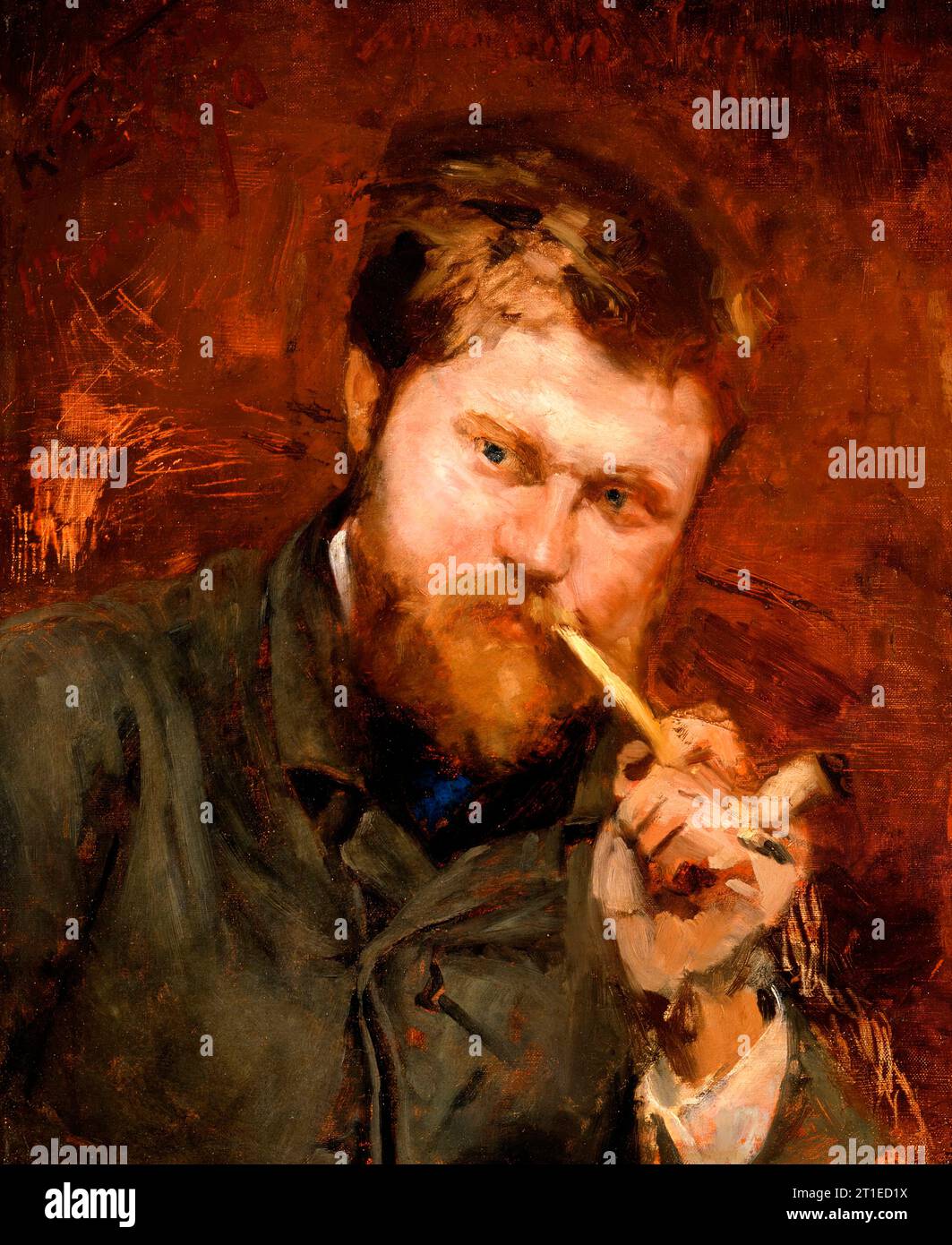 Man Smoking a Pipe, c1875 Stock Photo - Alamy