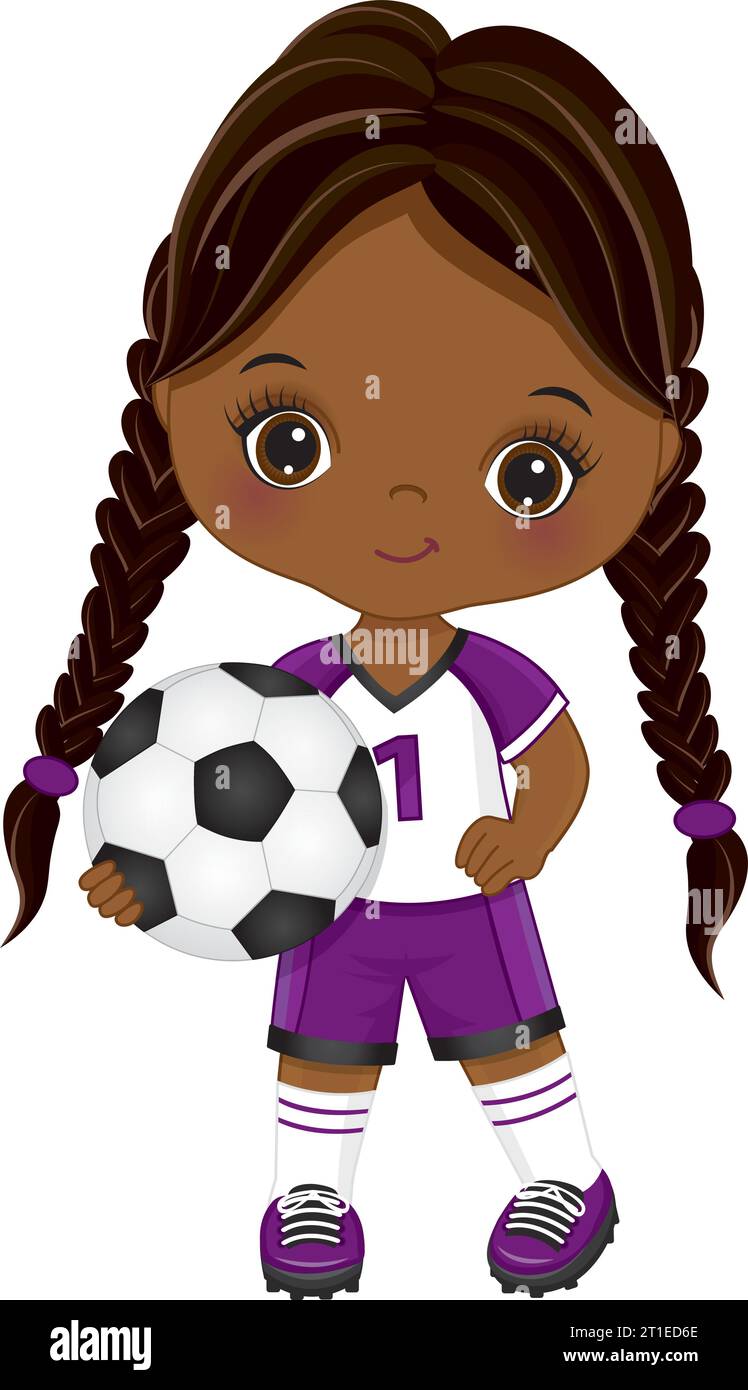 Vector Cute Little African American Girl Playing Soccer Stock Vector ...