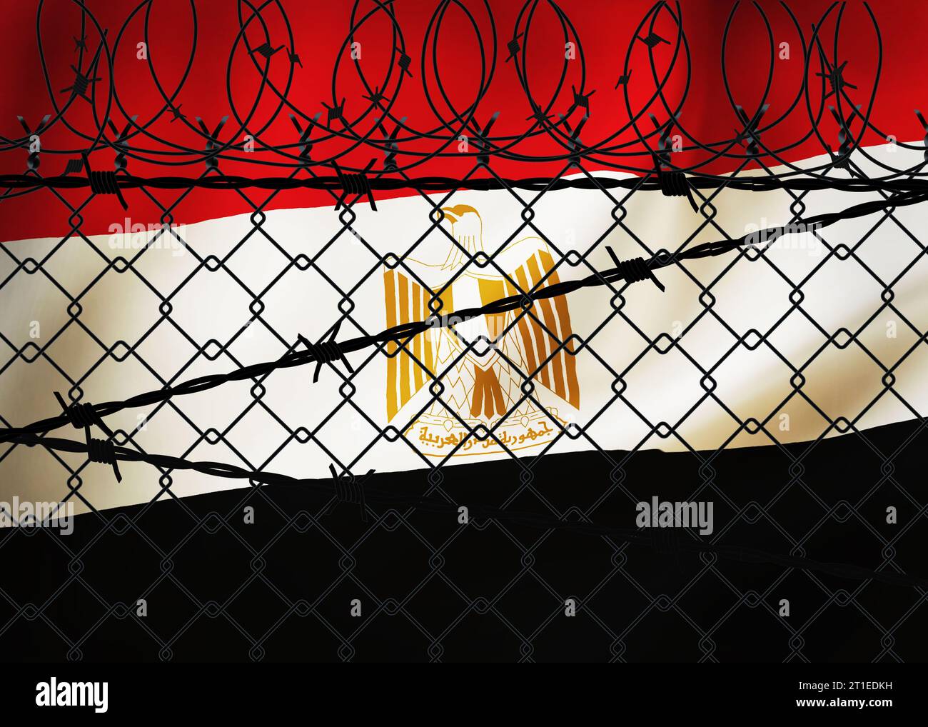 Egypt flag behind barbed wire and metal fence Stock Photo - Alamy