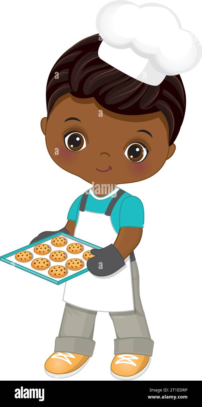 Cute Little Black Boy Wearing Chef's Uniform Holding Tray with Cookies ...