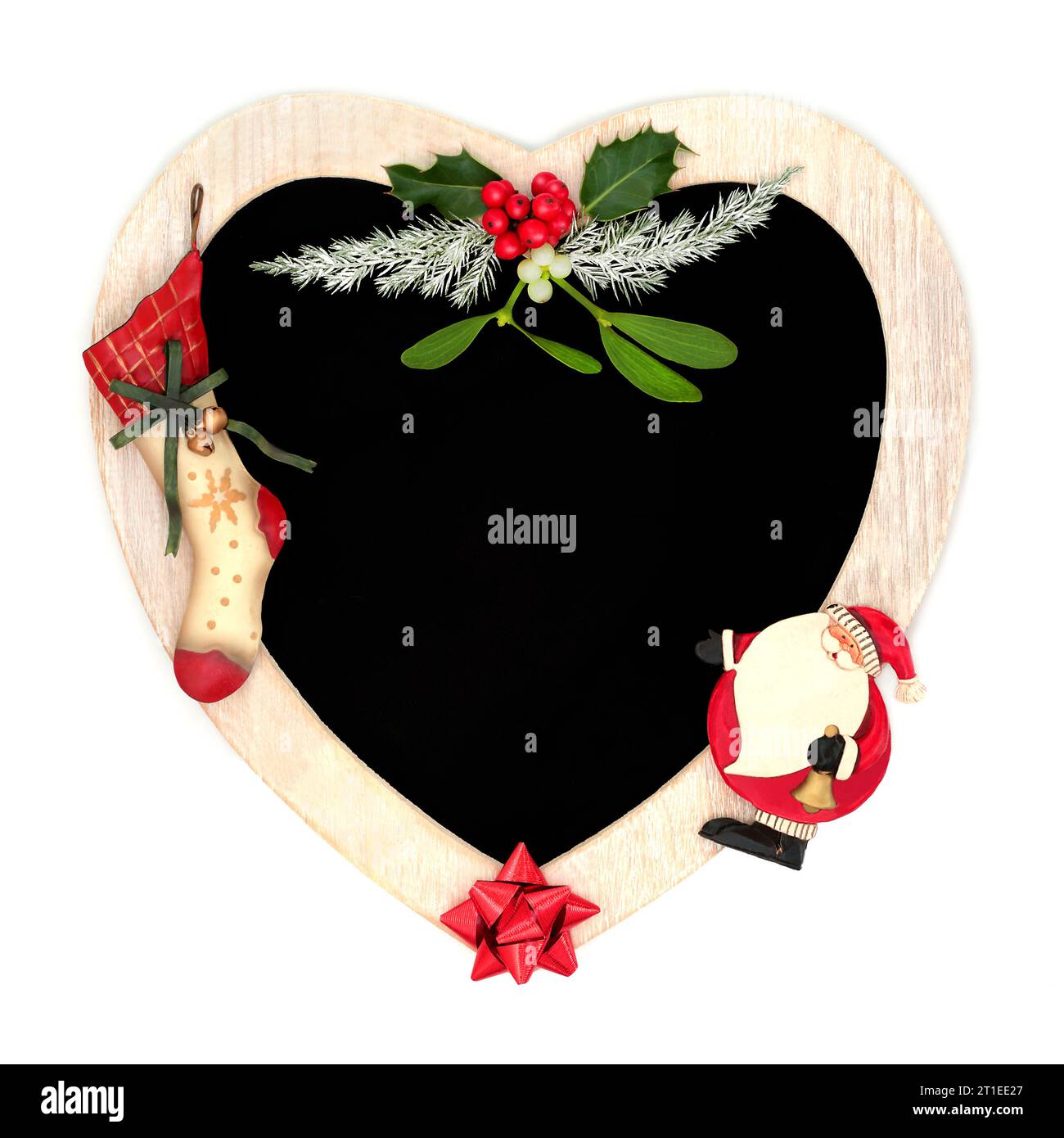 Christmas heart shape wreath with stocking, santa retro decorations and ...