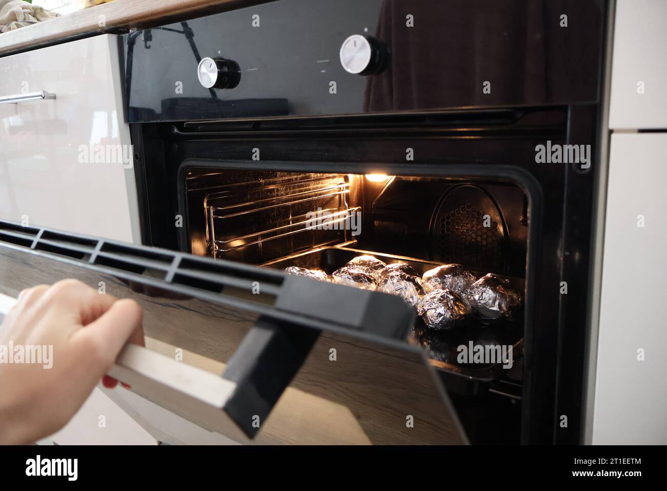 baking food in oven in modern interior Stock Photo - Alamy