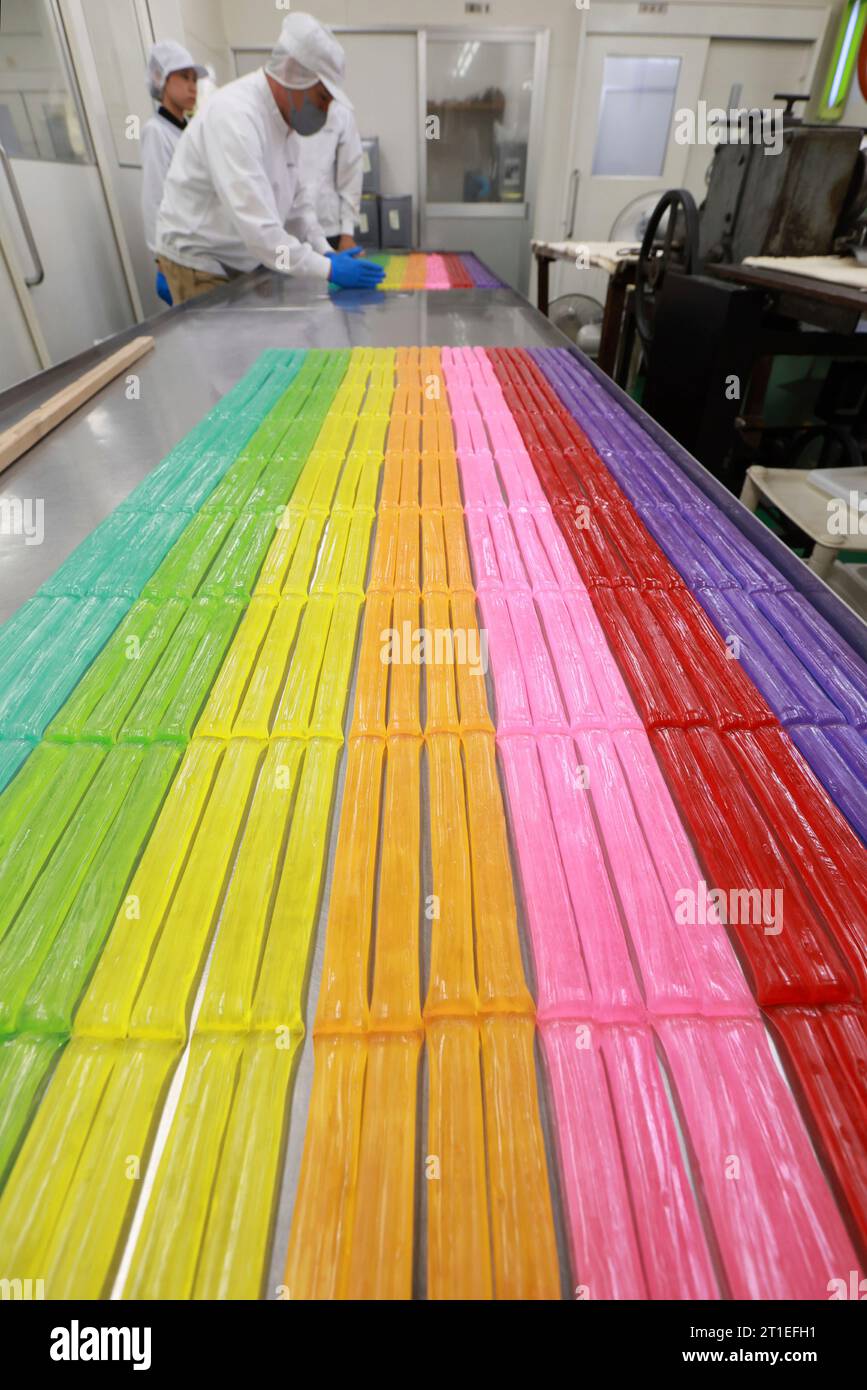 Chitose ame (candy) for Shichi-go-san festival are made at a factory in ...