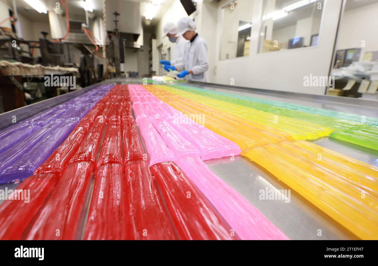 Chitose ame (candy) for Shichi-go-san festival are made at a factory in ...