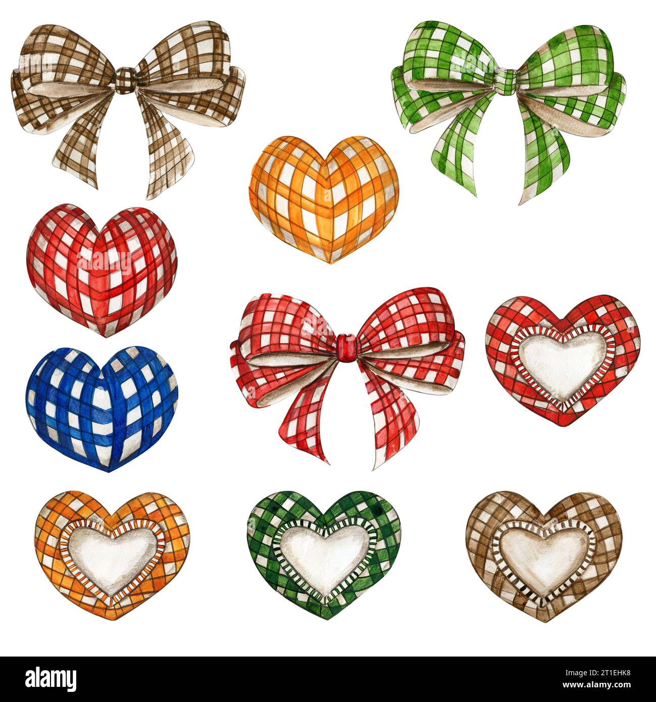 Set of hearts and bows. Hand drawn illustration for sticker, invitation ...