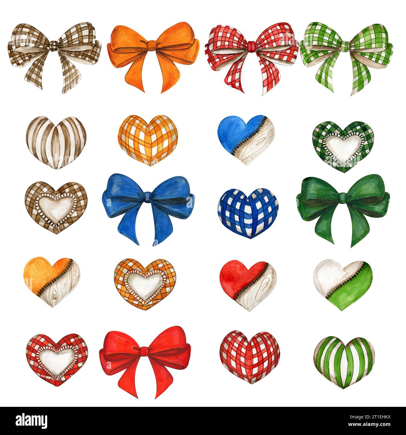 Set of hearts and bows. Hand drawn illustration for sticker, invitation ...