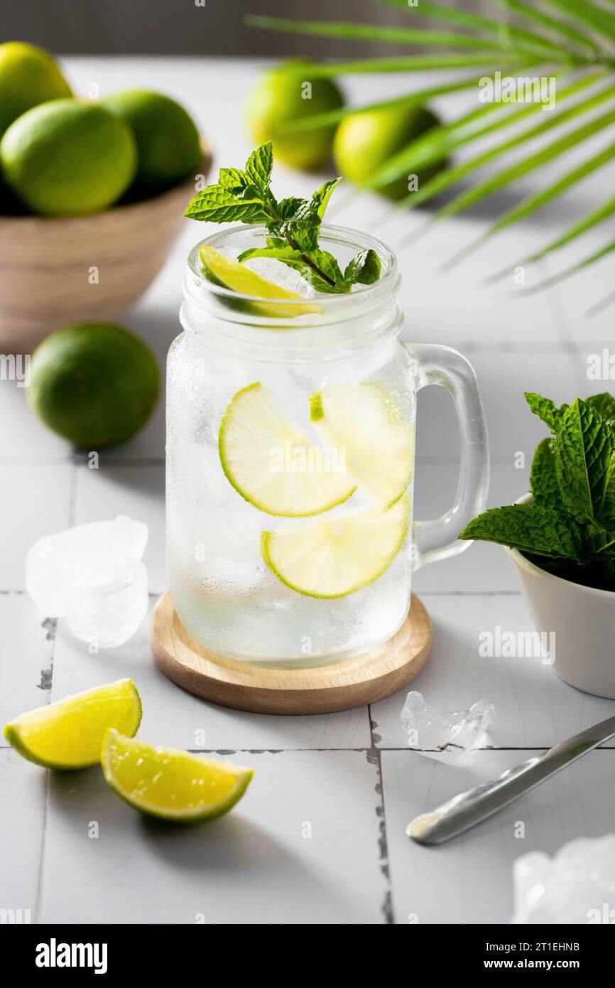 Lime lemonade with fresh mint Stock Photo - Alamy