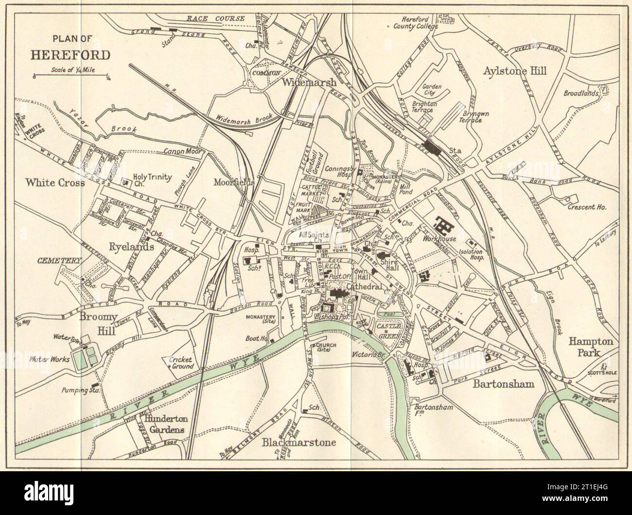 HEREFORD vintage town/city plan. Herefordshire. WARD LOCK c1950 old map ...